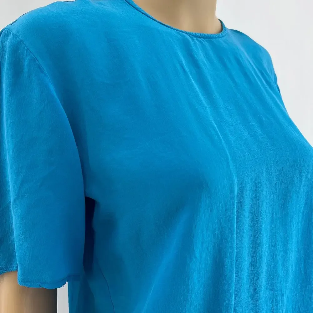 Vintage | Tops | Vtg Jonathan Martin Silk Blouse Medium Blue Short ...